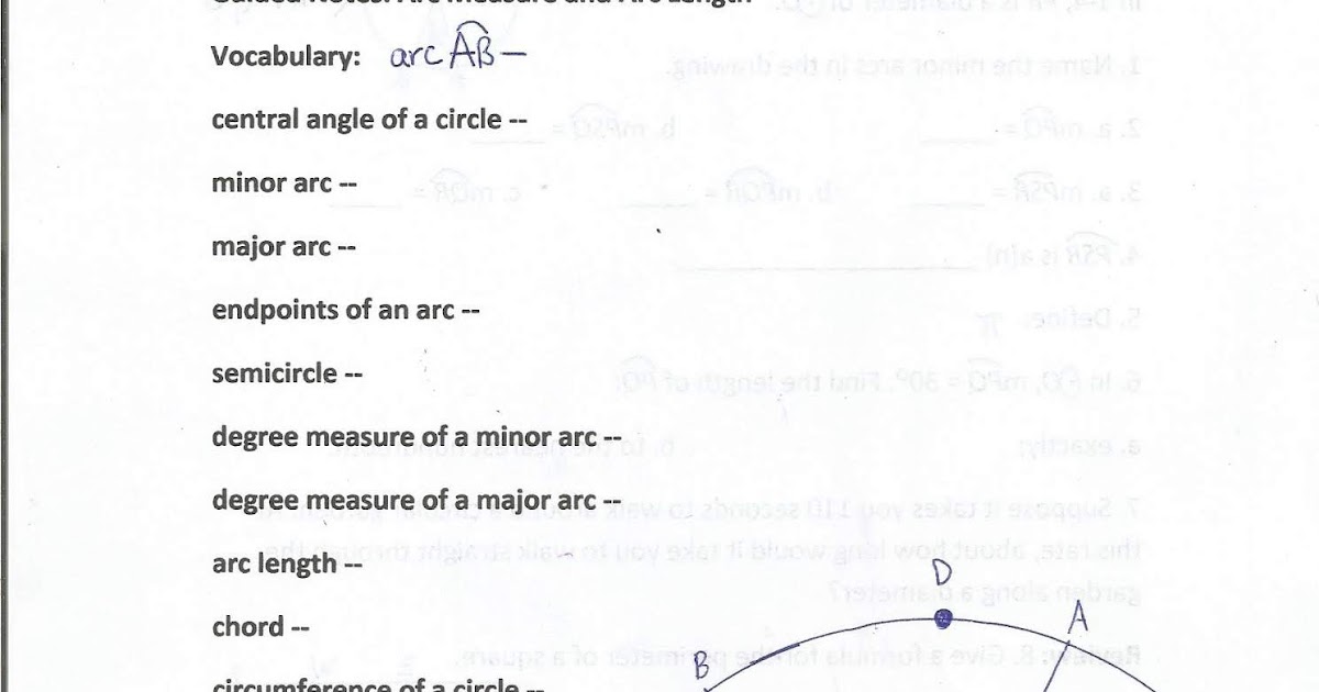 Geometry, Common Core Style: Lesson 8-8: Arc Measure and Arc Length ...