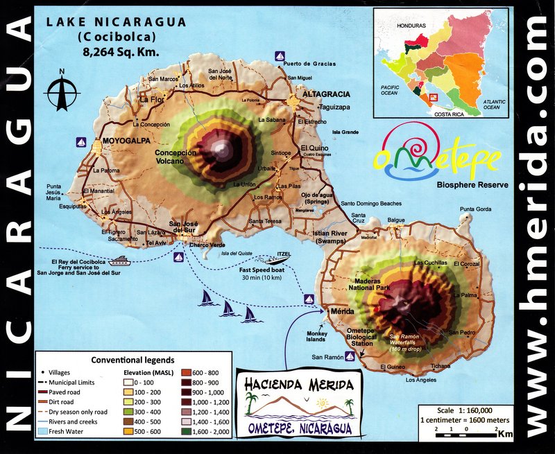 Nicaragua - People and places: Map of Ometepe