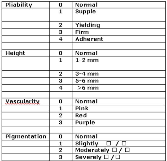 傷口大師: 溫哥華疤痕評量尺計分標準表修改版(MVSS)