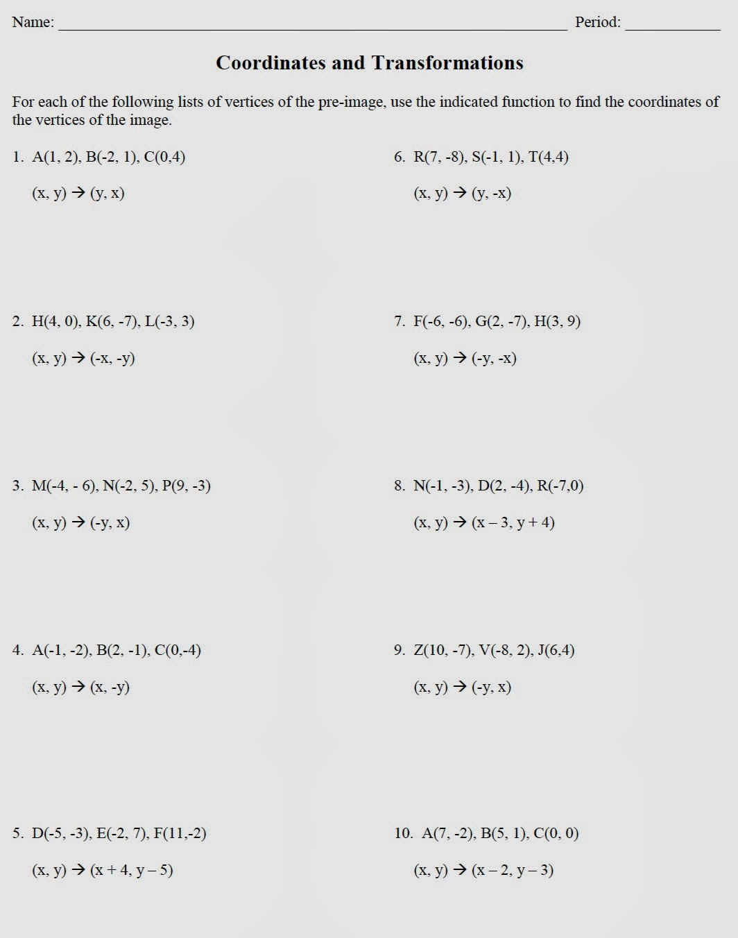 Mr. Matt's Math Classes: Assignment - Coordinates and Transformations
