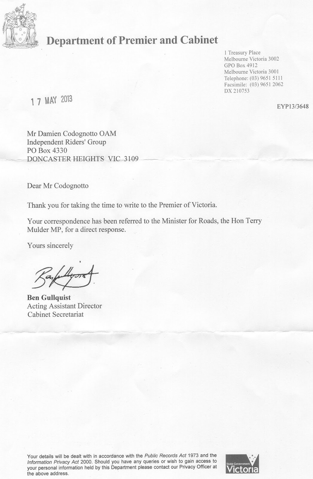 Damien Codognotto OAM: CONTACT YOUR LOCAL MP