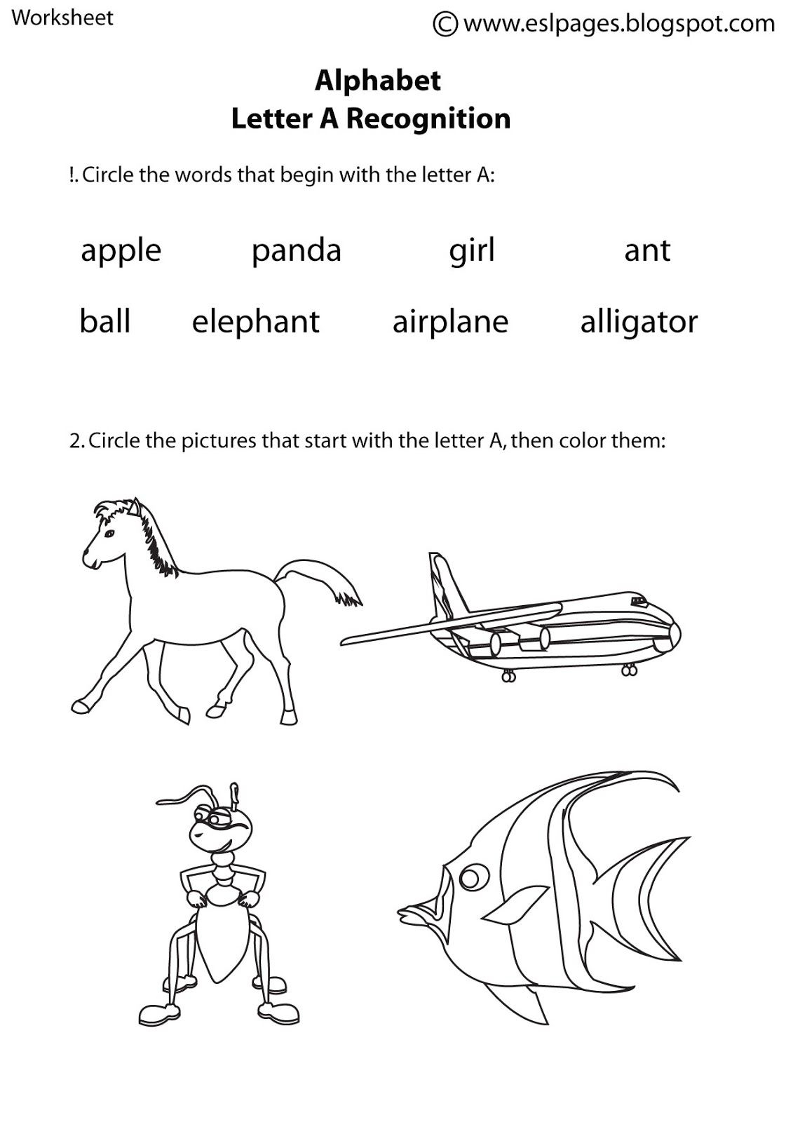 Esl Pages: Alphabet worksheets
