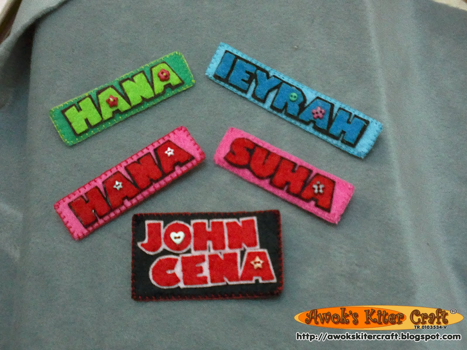 Aw0k's KiTeR CrAfT: Felt Names-Keychain, Hp Strap, Tag-