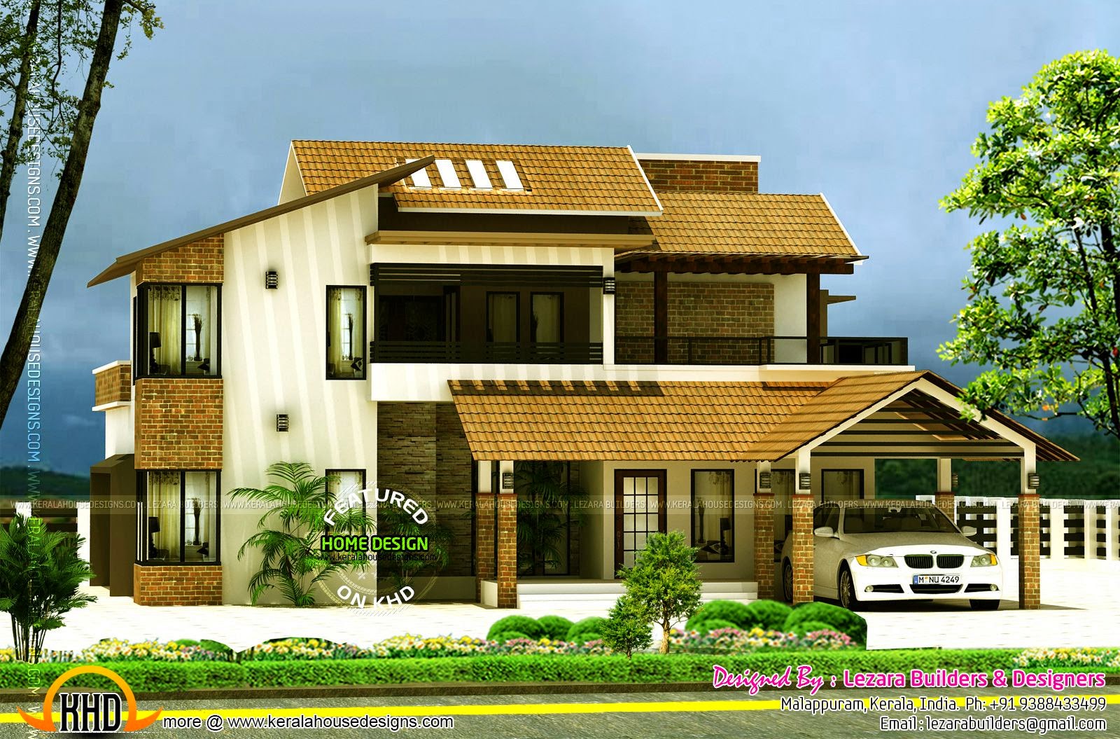 Brick wall mixed Kerala home design - Kerala Home Design and Floor ...