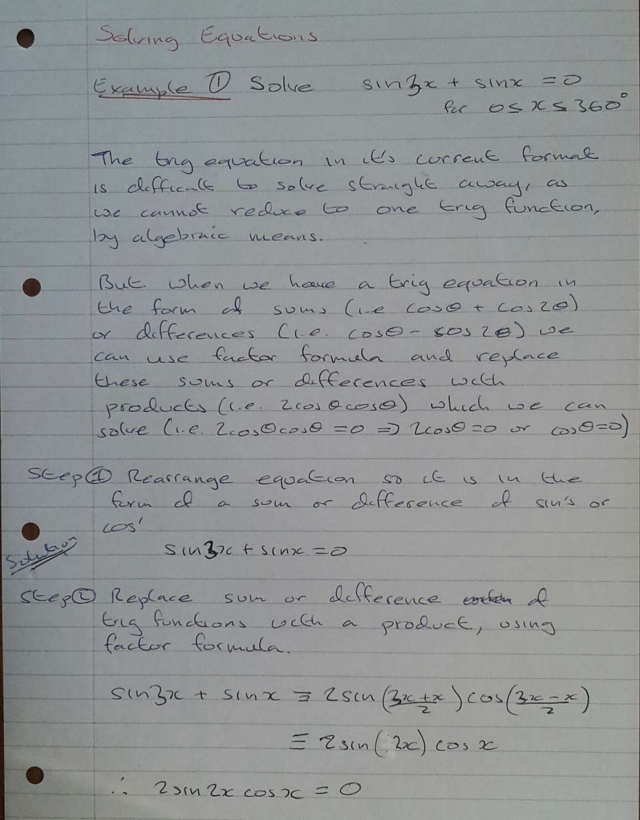 A Level Maths Notes: A2 Trigonometry II: Factor Formula - Solving Equations