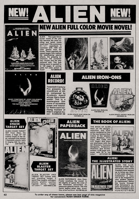 BLACK HOLE REVIEWS: ALIEN merchandise and publicity from 1979