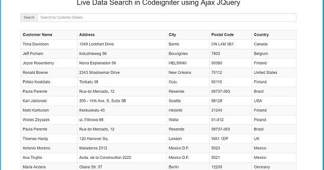Live Data Search in Codeigniter using Ajax JQuery | Webslesson