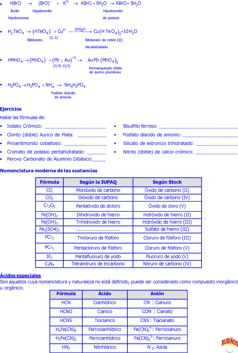 Nomenclatura Inorgnica Qumica Ejercicios Resueltos Pdf