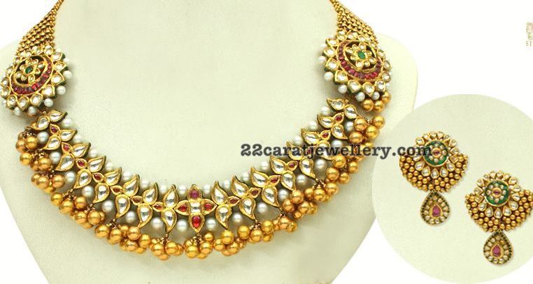 Polki Stones Tussi Necklaces - Jewellery Designs