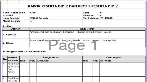 Download Aplikasi Rapor SD Kelas 4 Kurikulum 2013 Revisi 2016 | FileNya
