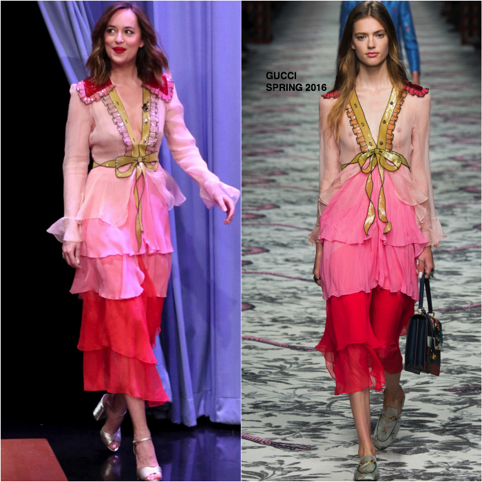 Dakota Johnson in Gucci on 'The Tonight Show Starring Jimmy Fallon'