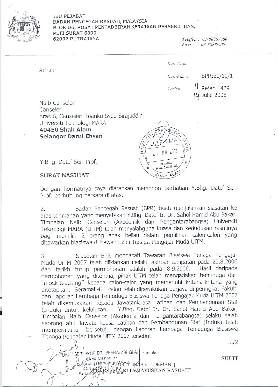 Dokumen Sulit BPR Keatas VC UITM, Kami Pohon Siasatan Lanjut ~ MamaGomo