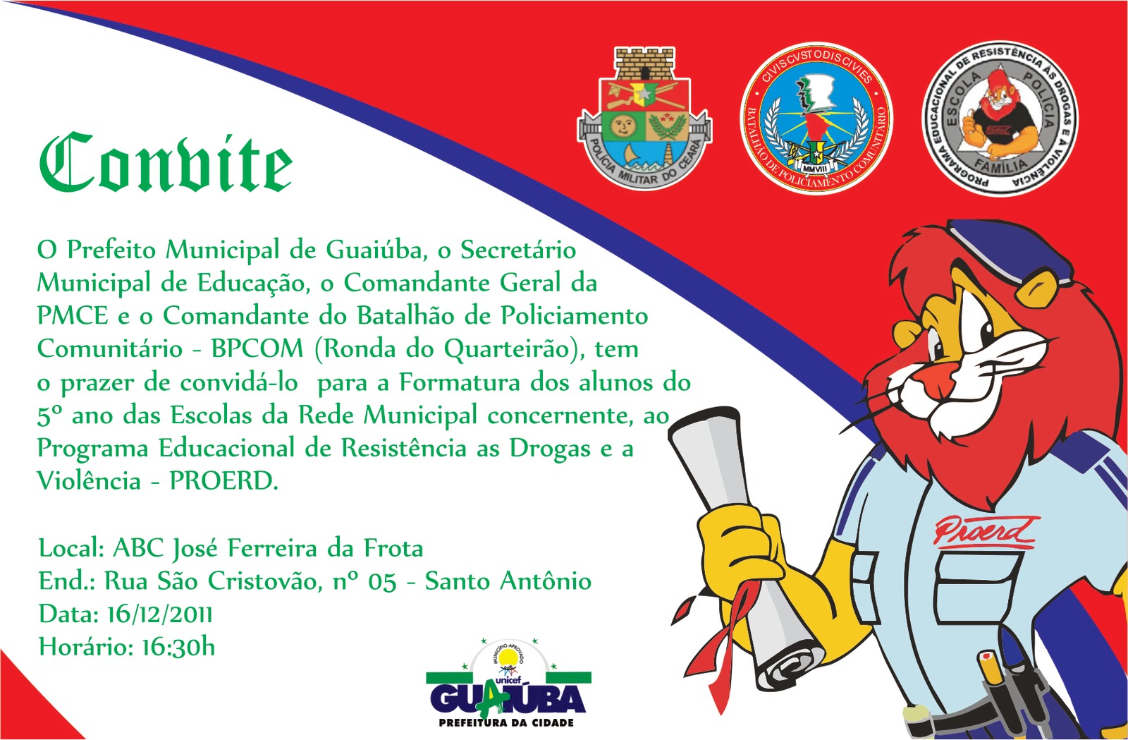 Educação Guaiuba: CONVITE PROERD