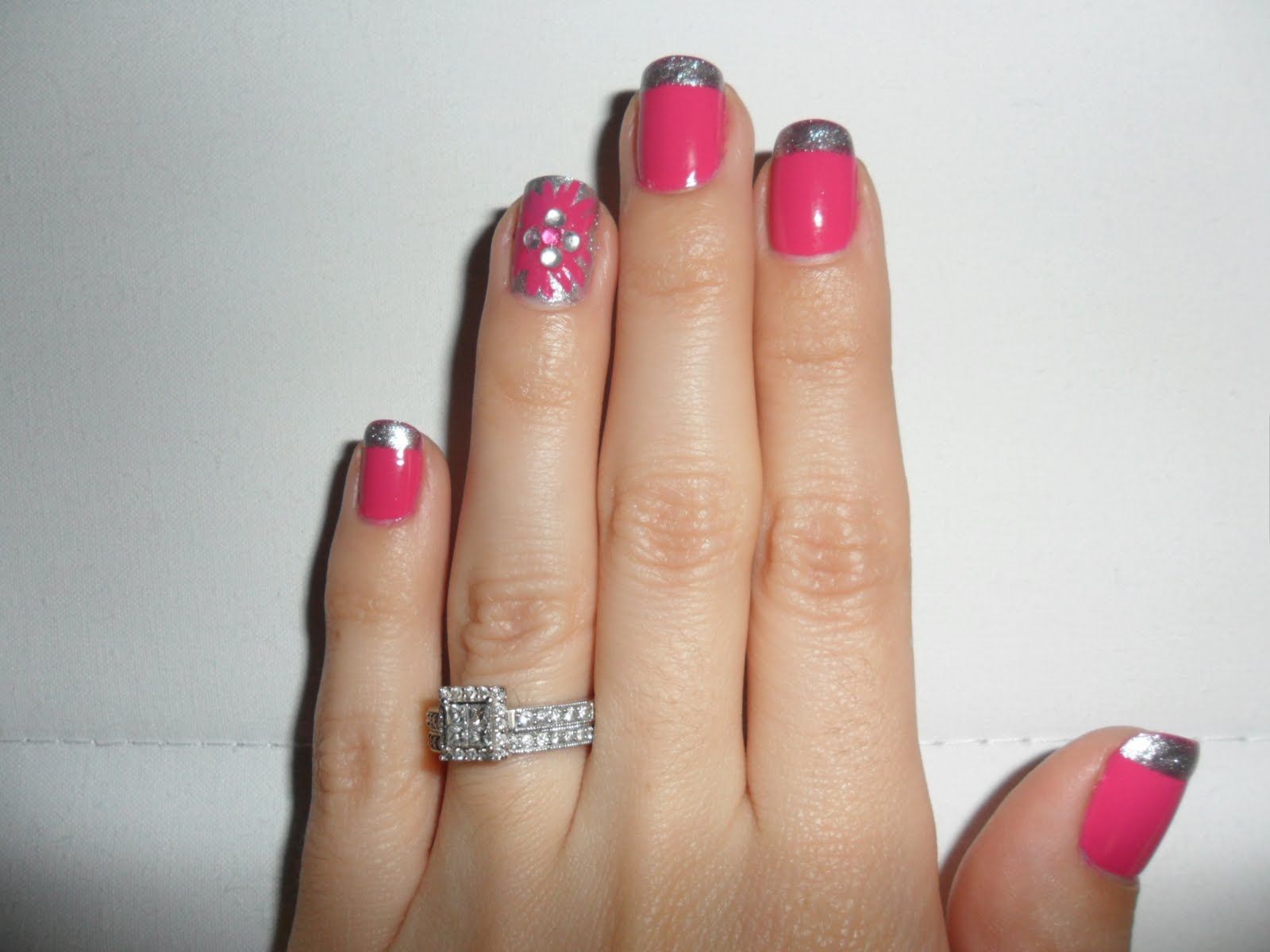 Nail Stories: French Tips: Glittery Silver and Raspberry Parfait... Yum ...