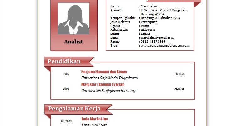 8 Contoh Template Cv Word Gratis Paling Update - Galeri Jobseeker