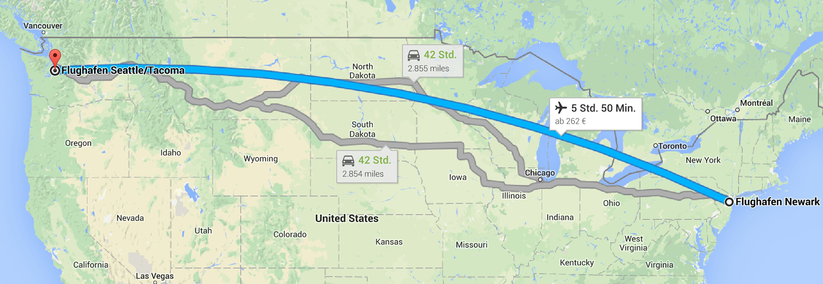 Reise durch die USA : Flug von New York nach Seattle...