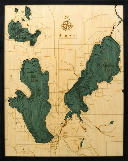 Carved Lake Art: Burt and Mullet Wood Maps