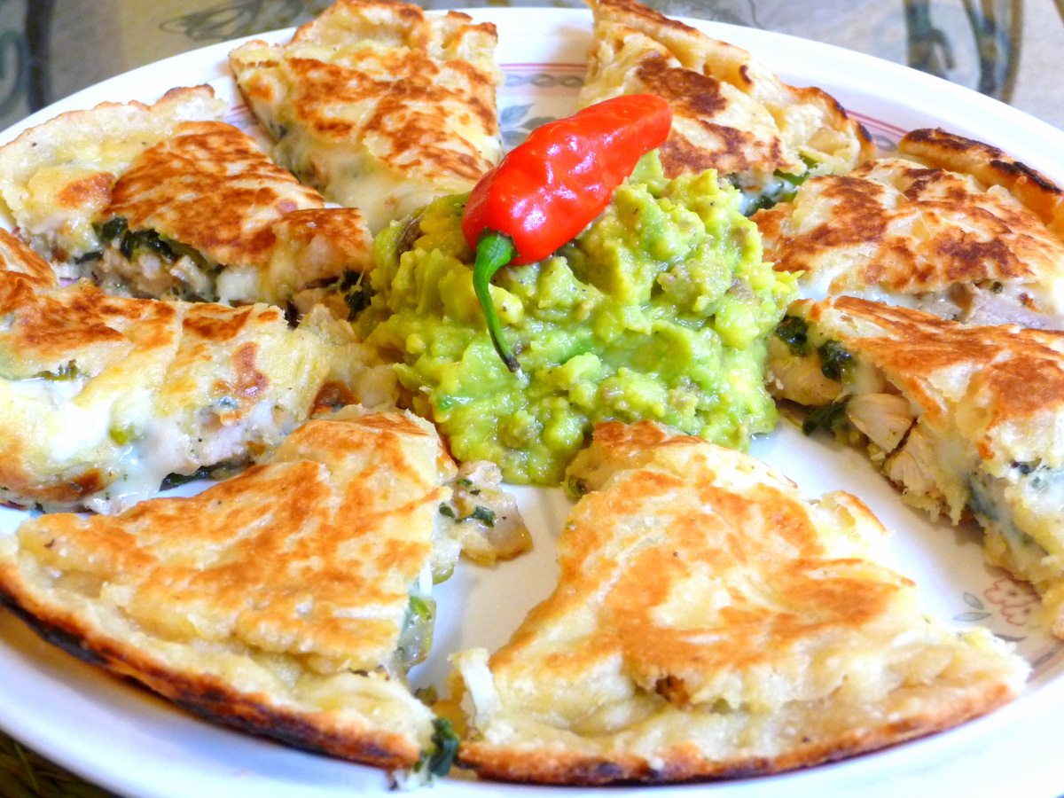 MOLTEN CHEESE BEEF OR CHICKEN QUESADILLAS