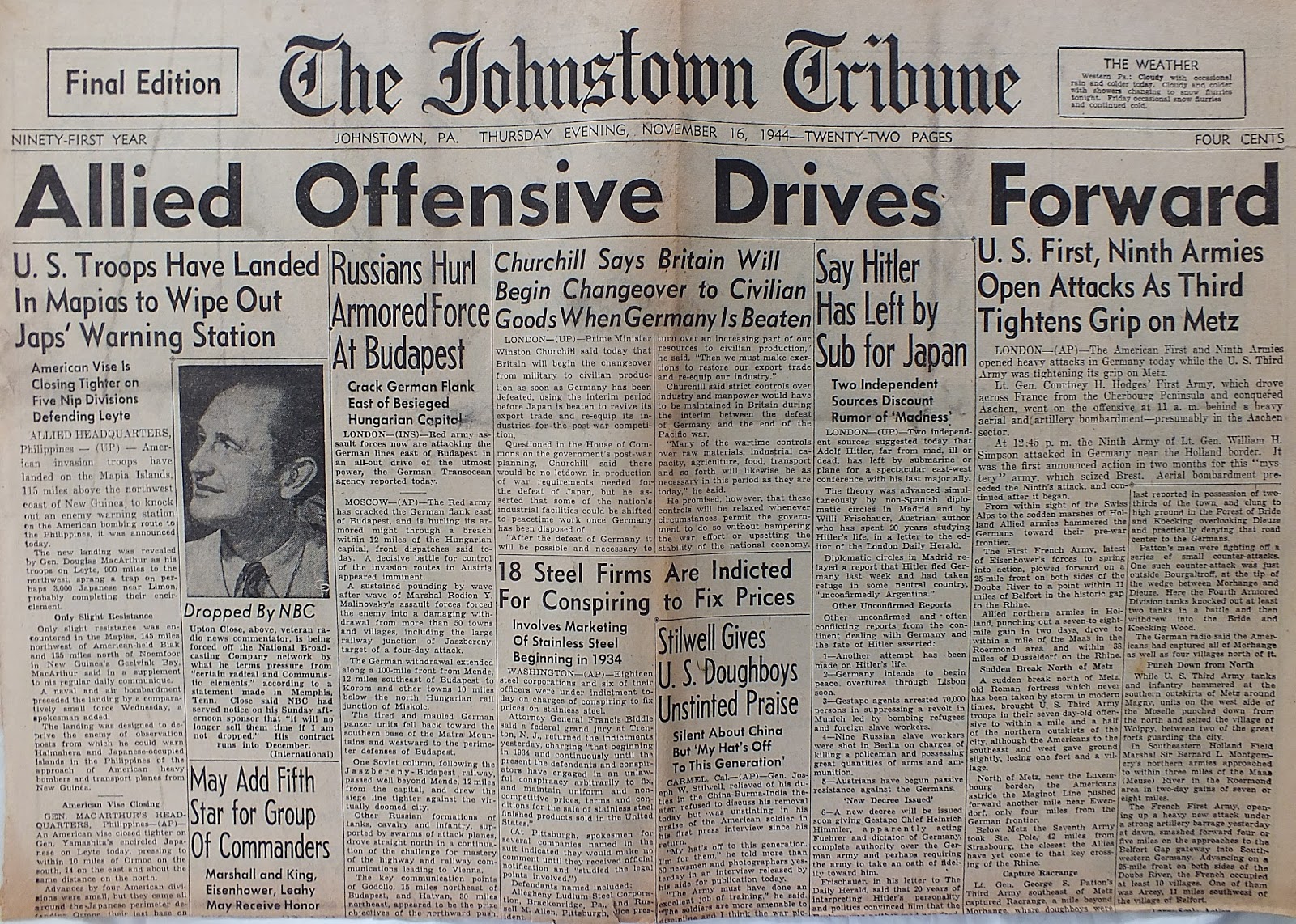 The Johnstown Tribune - WWII: November 16, 1944: Allied Offensive ...