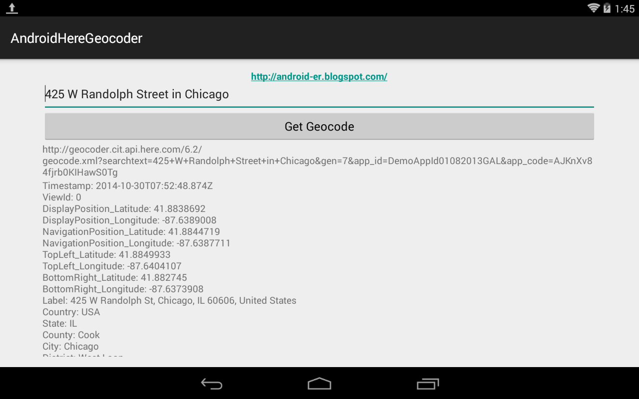 Android Er Example Of Using Here Geocoder Api On Android