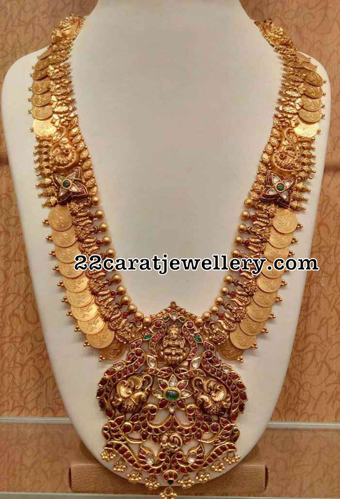 Antique Kasu Mala with Peacock Pendant - Jewellery Designs