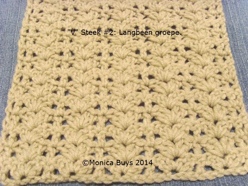 Hekel Idees: Hekelsteek Kombinasies: 'V" Steek #2: Langbeen groepe.