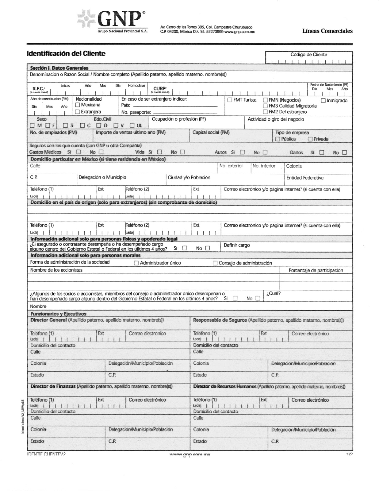 FORMATO DE IDENTIFICACIÓN DE CLIENTES ~ Fernández de la Rosa y Asociados