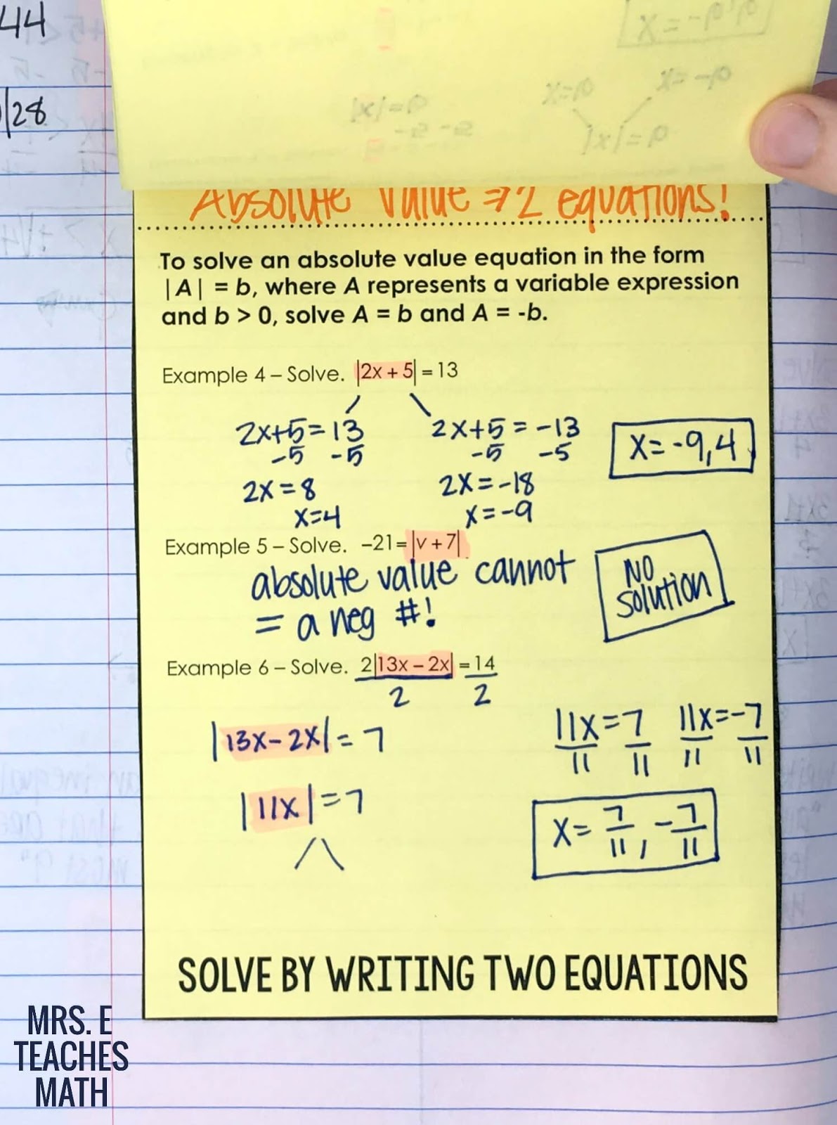 Absolute Value Equations Flipbook Mrs E Teaches Math