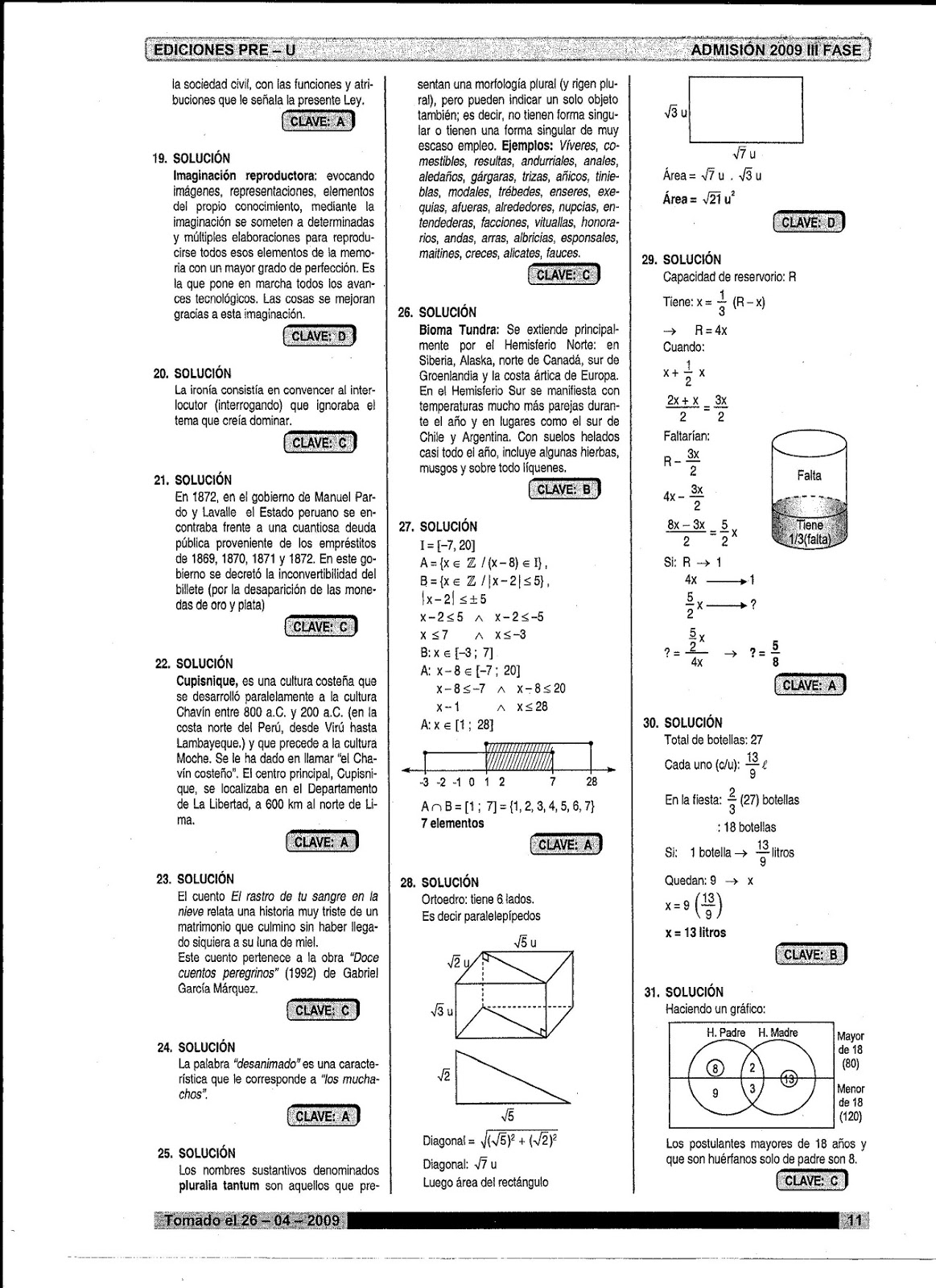 Banco de Examenes de Admisión a la UNSA: Examen Ordinario 2009 III Fase ...