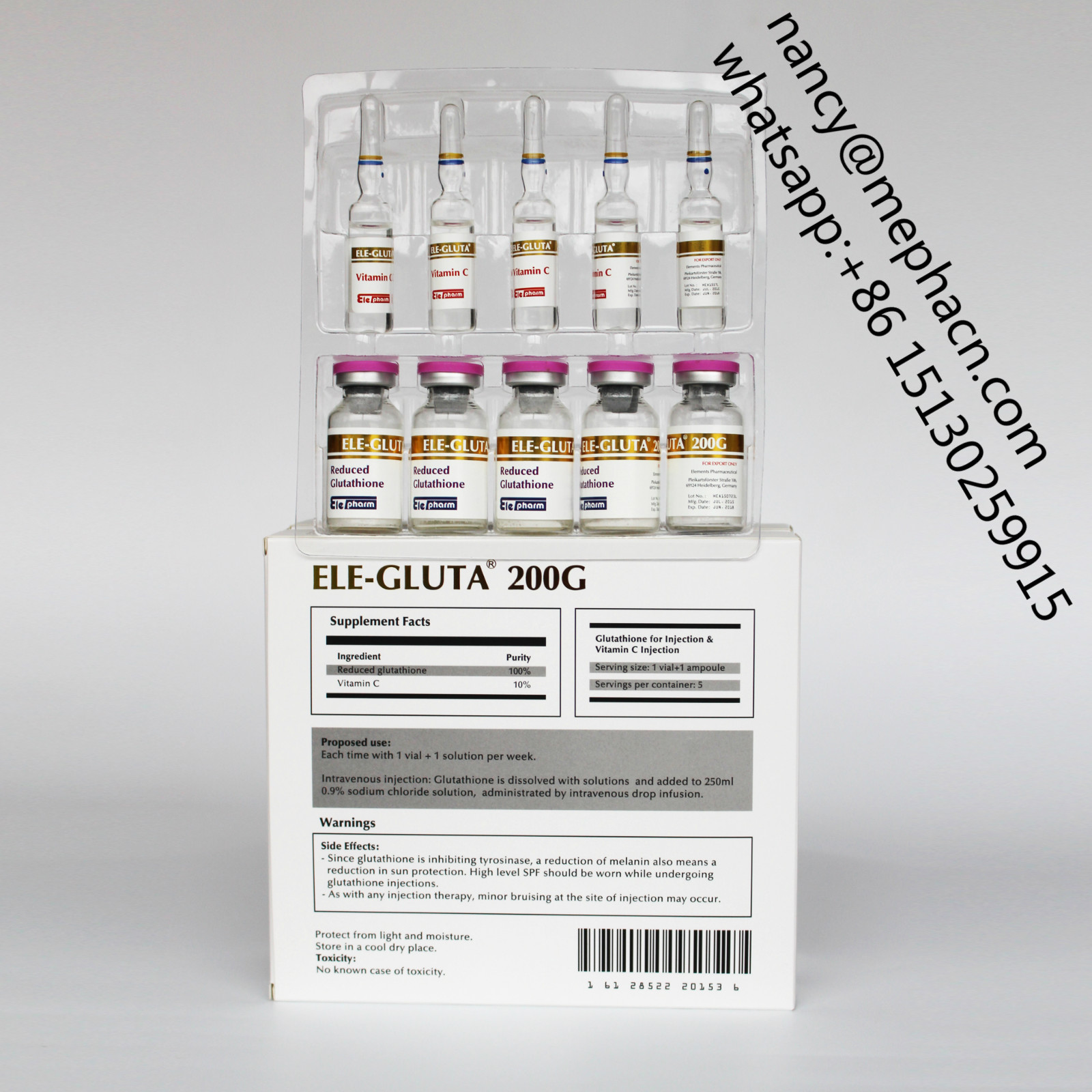 Glutathione injection for skin whitening: ELE 200G Glutathione ...