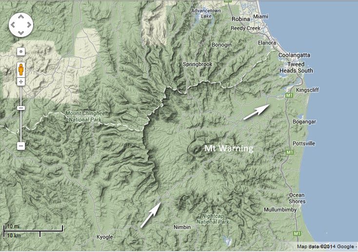 Into the Tweed Volcano Crater