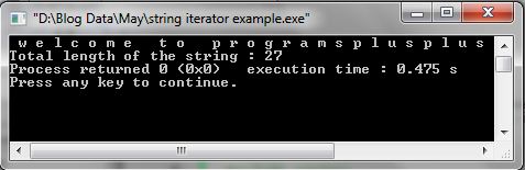 Use of string iterator in C++ | Programs