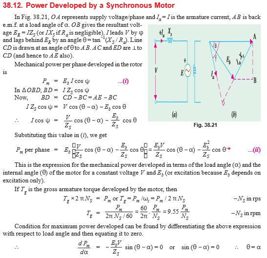 Synchronous motor-Power developed by a Synchronous motor