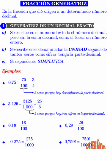 FRACCION GENERATRIZ EJEMPLOS Y EJERCICIOS RESUELTOS