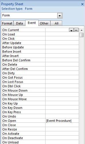 Microsoft Access Tips Using Events And Manipulating Property Settings Learning Access Vba