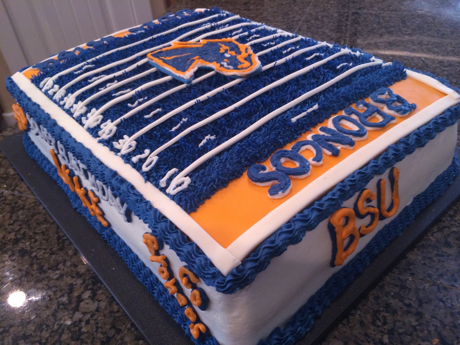 Cat's Cake Creations: Boise State Blue Turf Football Cake