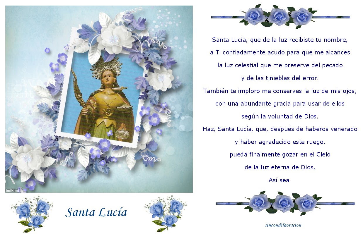 Rincón de la Oración: Estampas Oraciones de Santa Lucía