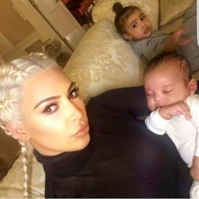 Kim Kim K shows off her babies, Saint and North West and new hair