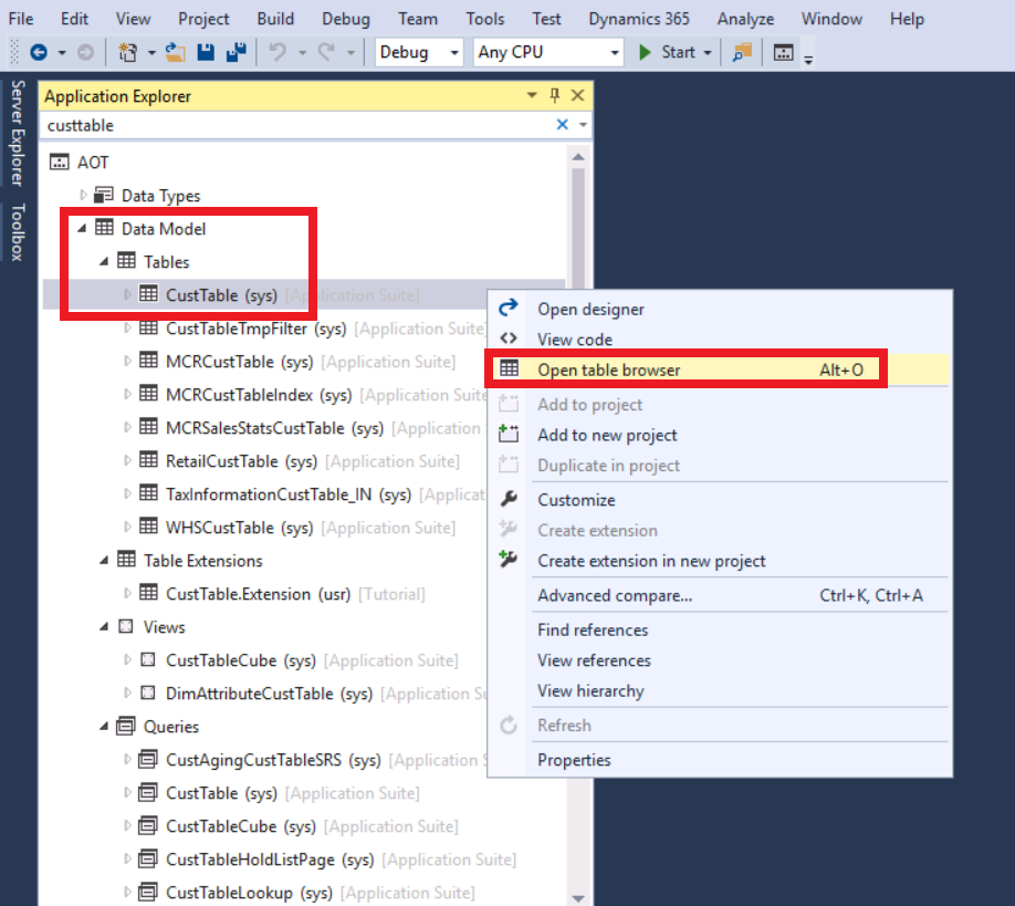 How to browse table in dynamics 365?
