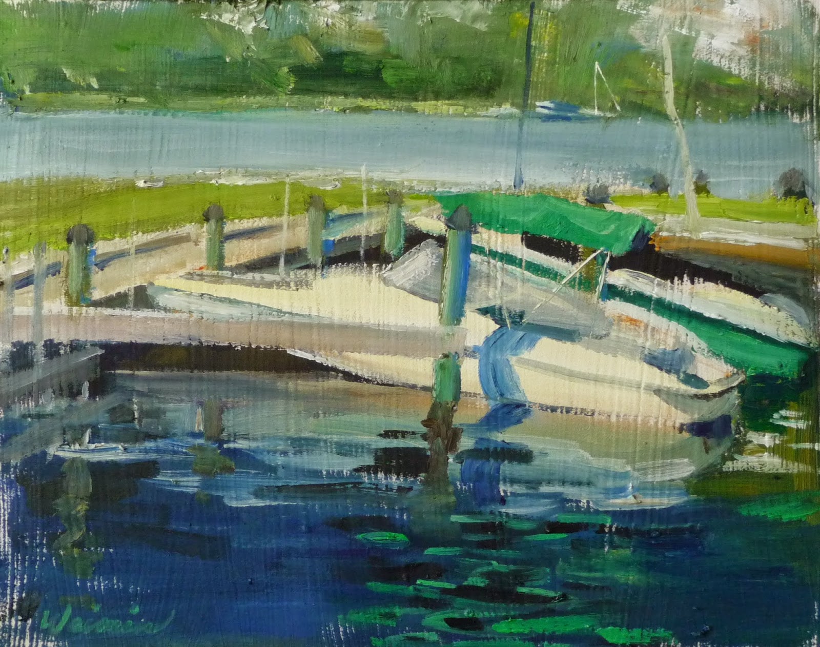 Weimin Mo - Artist of Sunshine: Plein Air Sketch: Boat Dock on the ...