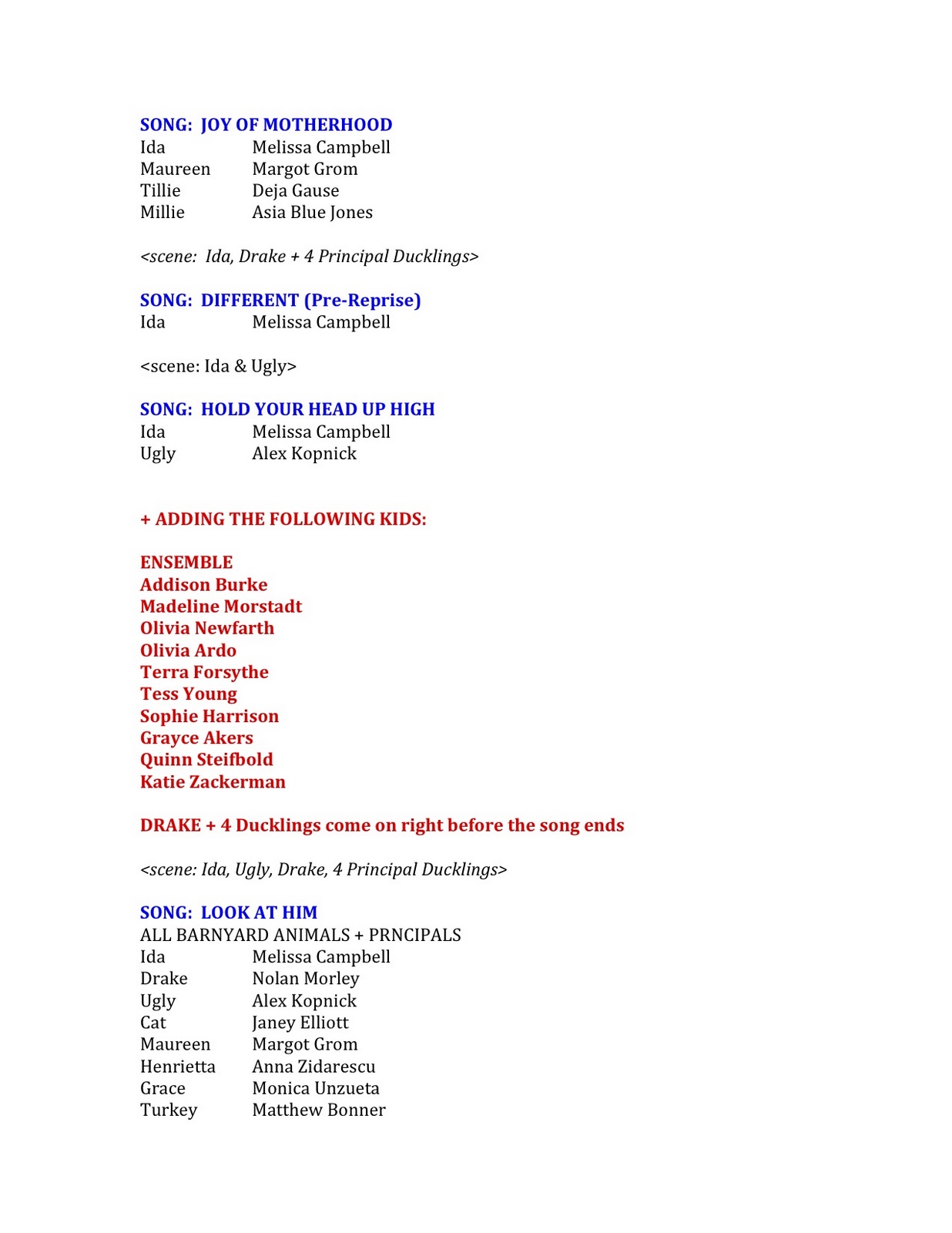 Wyoming Middle School Theater: HONK JR. Detailed Scene Breakdown