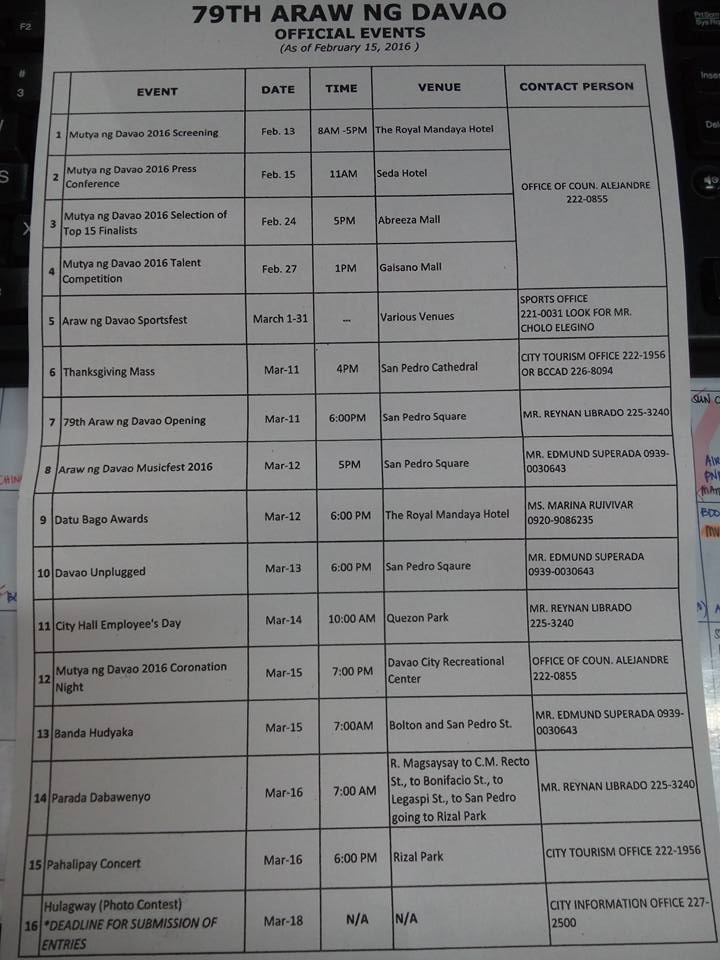 UPDATE: 79th Araw ng Dabaw Schedule of Events - OFFICIAL EVENT # ...