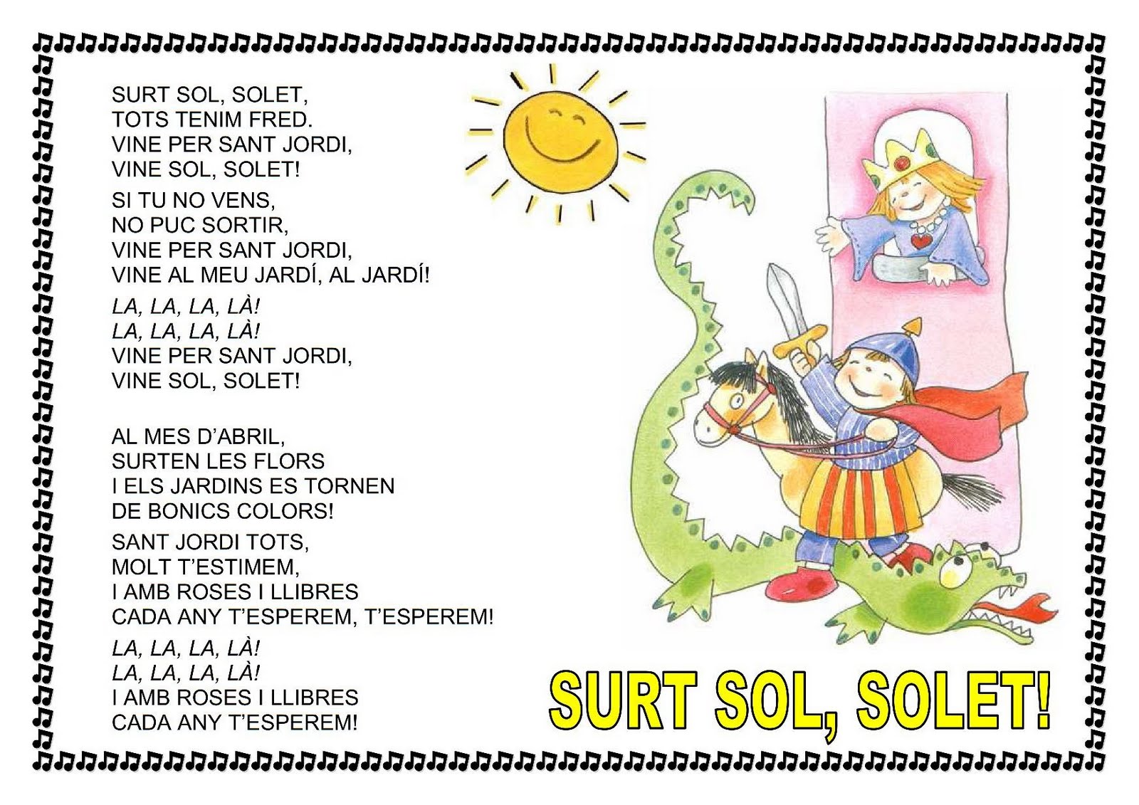 Surt sol, solet | Jordi, San jorge, Canciones