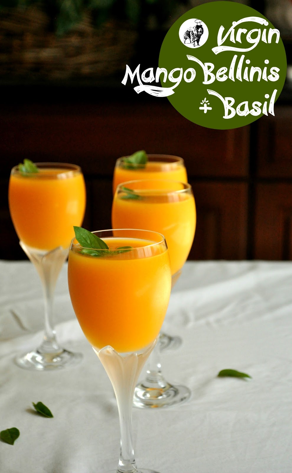 virgin mango bellinis + basil | Chow Creations