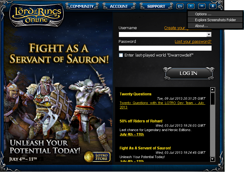 Jornada de um Guerreiro em LotRO: Sobre a tela de login (atualização)