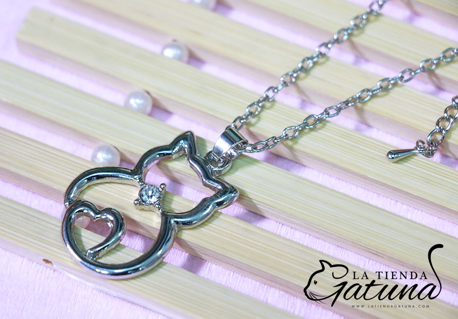 Cadena Gato Plateado - Piedra Brillante Ref.034 - La Tienda Gatuna ...