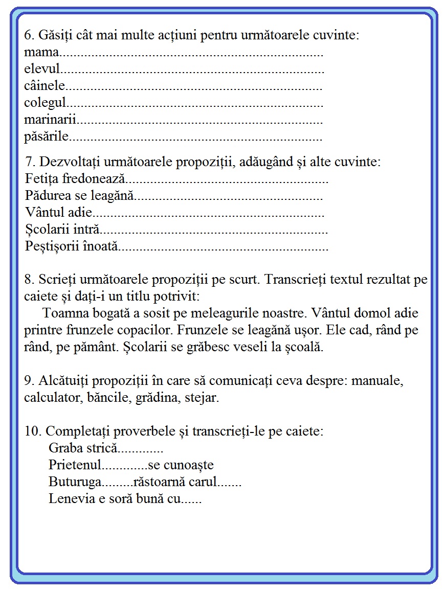 Lumea lui Scolarel...: Propoziția(fișă de lucru clasa a II-a )