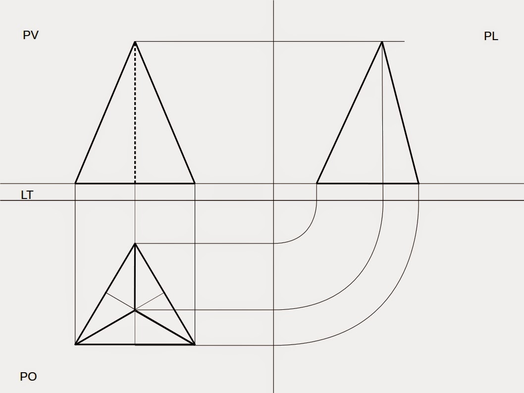 Proiezioni ortogonali di una piramide con base un triangolo equilatero
