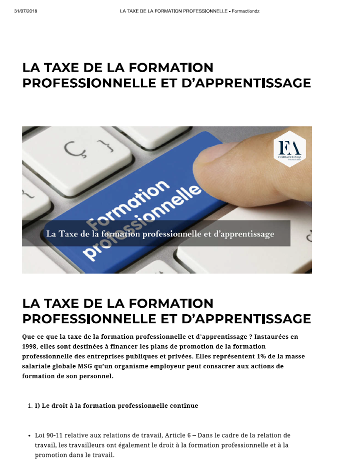 LA TAXE DE LA FORMATION PROFESSIONNELLE ET D'APPRENTISSAGE ...