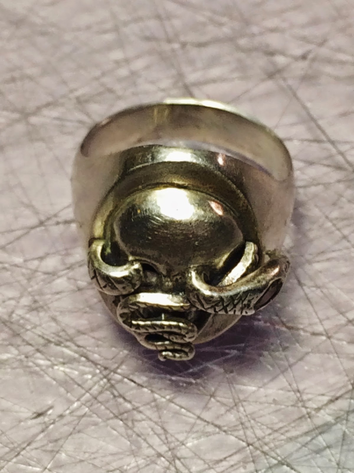 WARP AND WOOF: Snake in Skull Pinky Ring for Left Hand